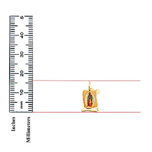 14k Yellow Gold Guadalupe Enamel Picture Religious Pendant - Height 16 MM Width 13 MM
