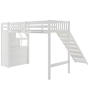 Harper & Bright Designs Twin Loft Bed with Slide and Storage, Wood Kids Loft Bed Frame with Staircase, No Box Spring Needed (Twin, White with Staircase)