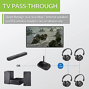 Avantree Quartet Multiple Wireless Headphones with one Transmitter, 4 Pack Up to 100PCS, HD Sound No Lag for TV Watching, Outdoor Movie, Silent Disco Party, Hearing Assist in Church
