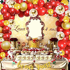 Be Our Guest Party Decoration Banner, Beauty and the Beast Birthday Party Balloon Garland Arch Red and Gold for Bachelorete Party Baby Shower Wedding Engagement Party Housewarming Decorations