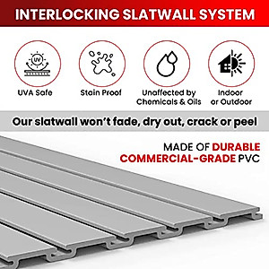Slatwall Panel Garage Wall Organizer: Heavy Duty Wall Mounted PVC Wall Rack, Interlocking Slat Wall Paneling for Garage Wall Storage, Slatwall Board, Slatwall Shelves System - 3 Color Samples