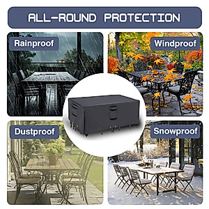 CNCZMH Patio Furniture Covers, Outdoor Patio Chair Covers Waterproof Large, 600D Heavy Duty Table Cover, Outside Dining Table And Chairs Set Covers Grey (Rectangular:88X62X28in)