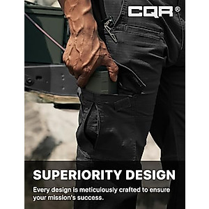 CQR Men's Flex Ripstop Tactical Pants, Water Resistant Stretch Cargo Pants, Lightweight EDC Hiking Work Pants, Dura Flex Mag Pocket Black, 38W x 34L