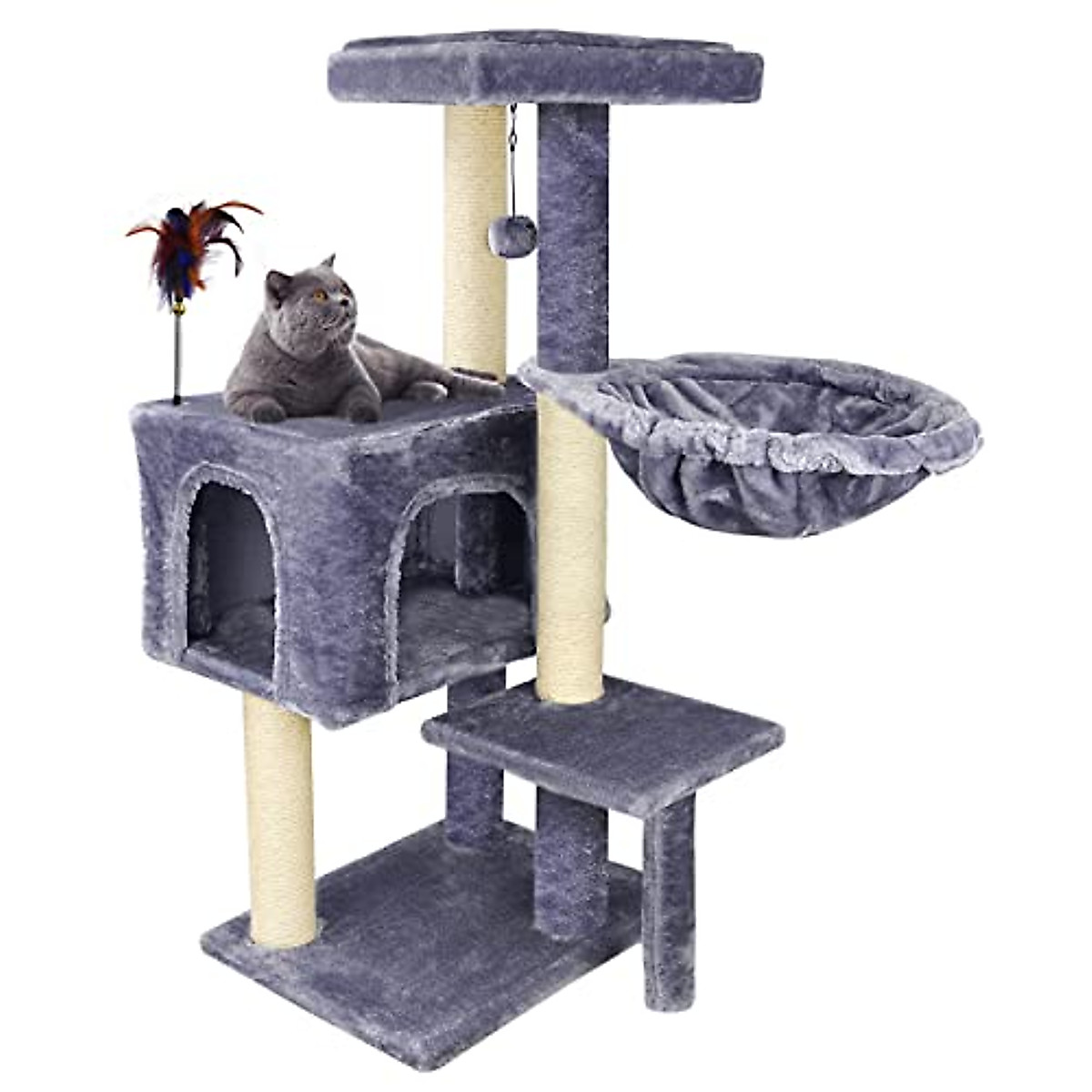 AIWIKIDE 002G Cat Tree has Scratching Toy with a Ball Activity Centre Cat Tower Furniture Jute-Covered Scratching Posts Grey …
