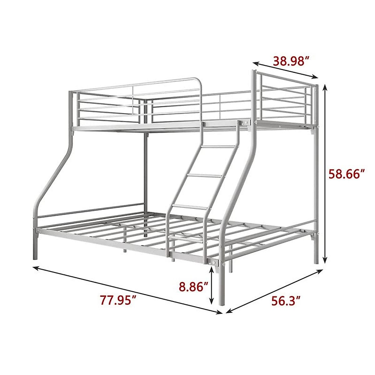 Twin Over Full Metal Bunk Bed, Heavy Duty Bunk Beds for Bedroom, Metal Bed Frame with Ladders and Guard Rails, for Students Staff Dormitory