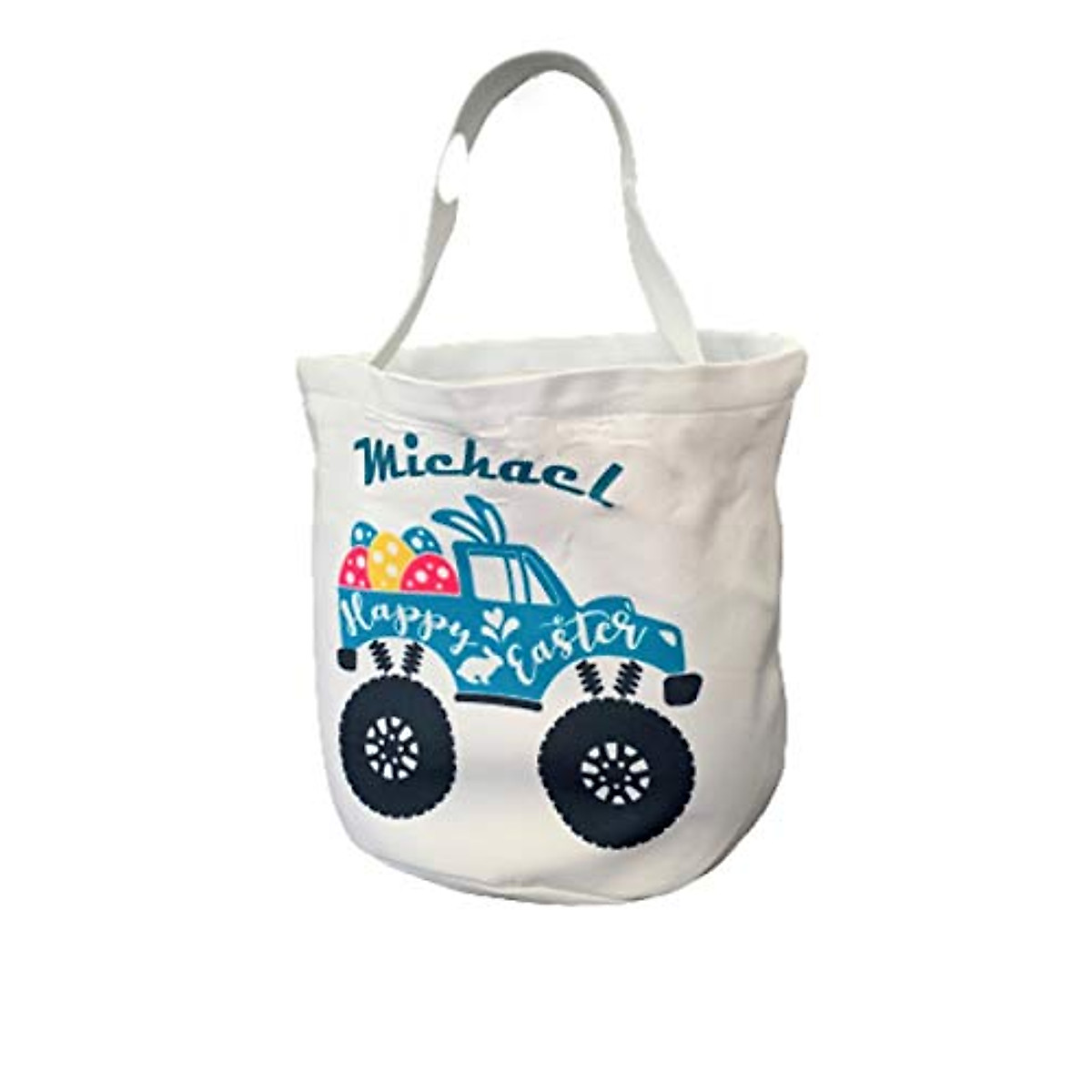 Personalized Easter Baskets for Kids Empty - Bucket for Egg Hunting - Custom Name - Canvas Pail with Handles