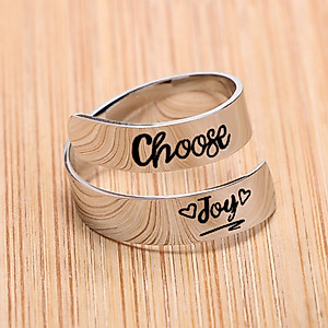 Yiyang Wrap Silver Rings for Women Promise Gifts Birthday Jewelry for Her Inspirational (Choose joy)