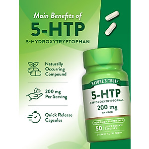 Nature's Truth 5HTP 200mg Capsules | 50 Count | 5 Hydroxytryptophan | Non-GMO & Gluten Free Supplement