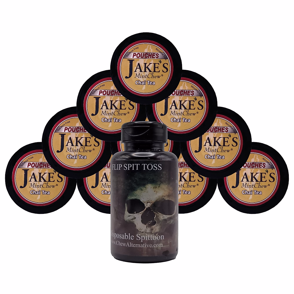 DC Crafts Nation Mud Bud Spittoon Skull Grave with 10 Cans Jake's Mint Chew Chai Tea Pouches