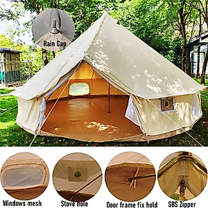Outdoor Glamping Safari Tent Luxury Cotton Canvas 3M/4M/5M/6M Yurt Bell Tent for Family Camping (Beige Canvas, 4M Bell Tent)