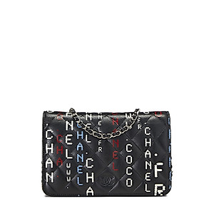 Chanel, Pre-Loved Black & Multicolor Lambskin Data Center Wallet on Chain (WOC), Black