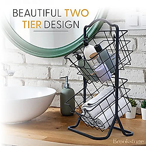 BROOKSTONE, Hand & Face Towel Rack, Bathroom Storage Accessory Holder, 2 Tier Bath Organizer, 2-in-1 Use Also as a Fruit Basket