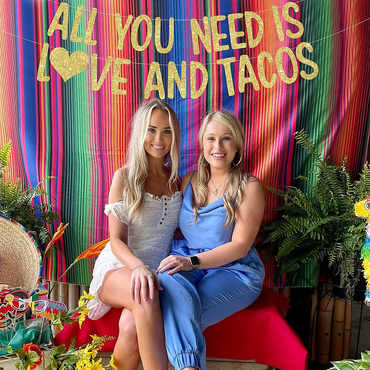 Mexican Fiesta Bridal Shower Decorations, All You Need is Love and Tacos Banner Gold for Cinco De Mayo Bachelorette Party Engagement Wedding Supplies