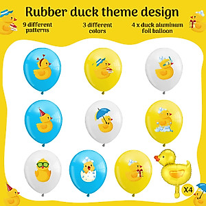 Sratte 40 Pcs Duck Balloon Rubber Duck Party Decorations 12 Inch Duck Shape Foil Balloons Blue Pink Yellow White Latex Balloon for Baby Shower Rubber Duck Themed Birthday Party Supplies (Shower)
