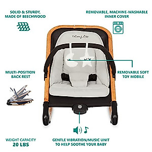 Dream on Me Rock with me 2-in-1 Rocker and Stationary Seat | Compact Portable Infant Rocker with Removable Toys Bar & Hanging Toys in Black & Grey