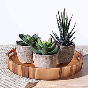 Round Wooden Serving Tray with Handles, 15¾" Large Diameter Wood Serving Trays for Ottoman, Rustic Acacia Circle Tray for Eating, Entertaining, Decorating and Organizing