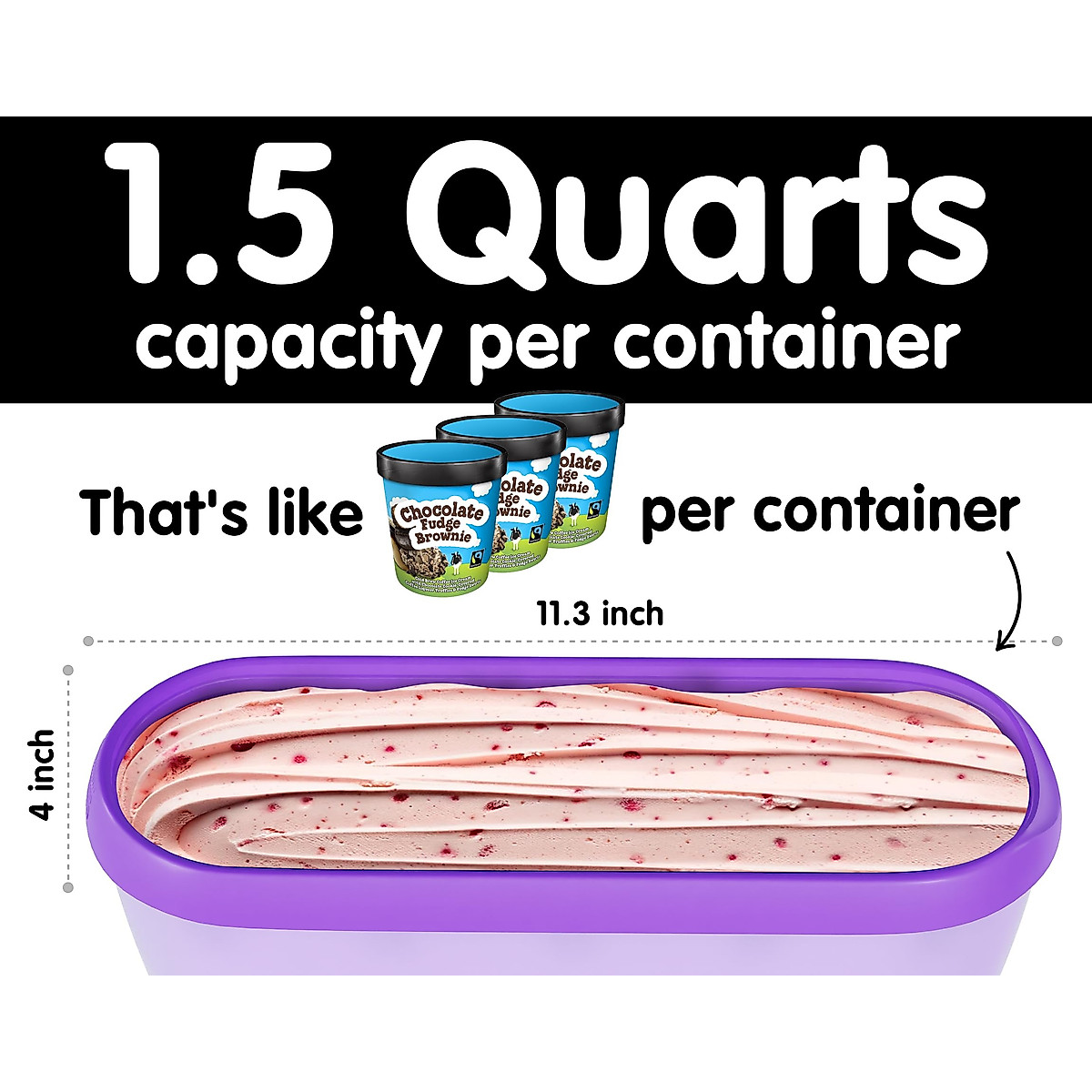 SUMO Ice Cream Containers with Lids for Homemade Ice Cream - 1.5 Quart per Container, Reusable Ice Cream Containers for Freezer Storage, Set of 2 Tubs, Purple