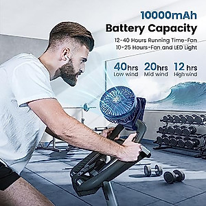 ANKACEPERSONAL 10000mAh Portable Fan Rechargeable, Battery Operated Desk Clip on with LED Light, 3 Modes 360 Rotation Personal USB Small for Outdoor Camping Golf Cart Indoor Gym Treadmill Office,Blue