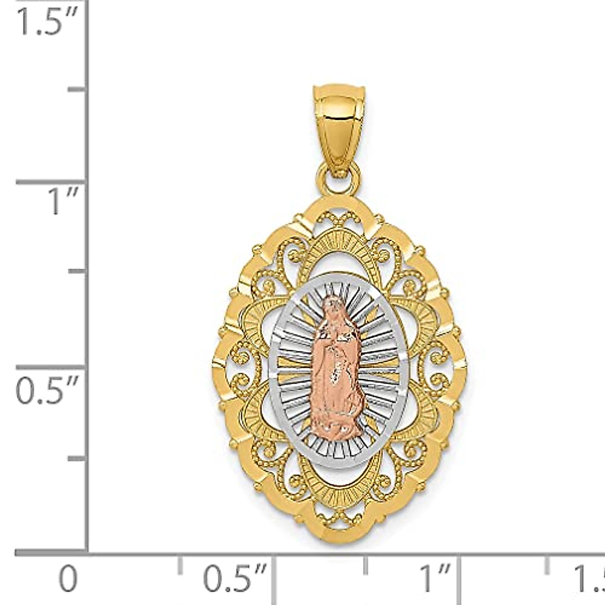 IceCarats 14K Tri Color Gold Our Lady of Guadalupe Virgin Mary Necklace Virgencita Maria Rosa Pendant Catholic Christian Holy Mother Medallion Charm Only