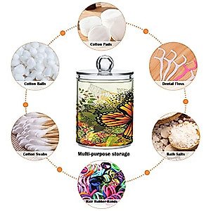 KEEPREAL Butterfly Flower Qtip Holder Dispenser with Lids, 4PCS Plastic Food Storage Canisters, Apothecary Jar Containers for Vanity Organizer Storage