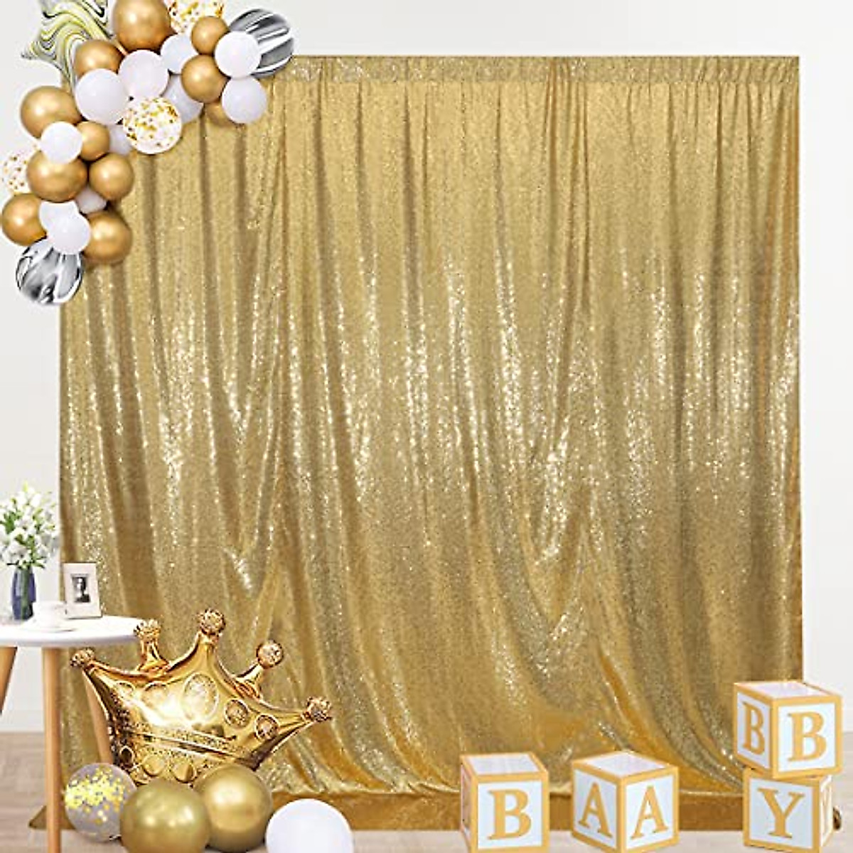 SquarePie Sequin Backdrop Not See Through Thick Stain Background for Photography Glitter Curtain Party 6FT x 8FT Gold