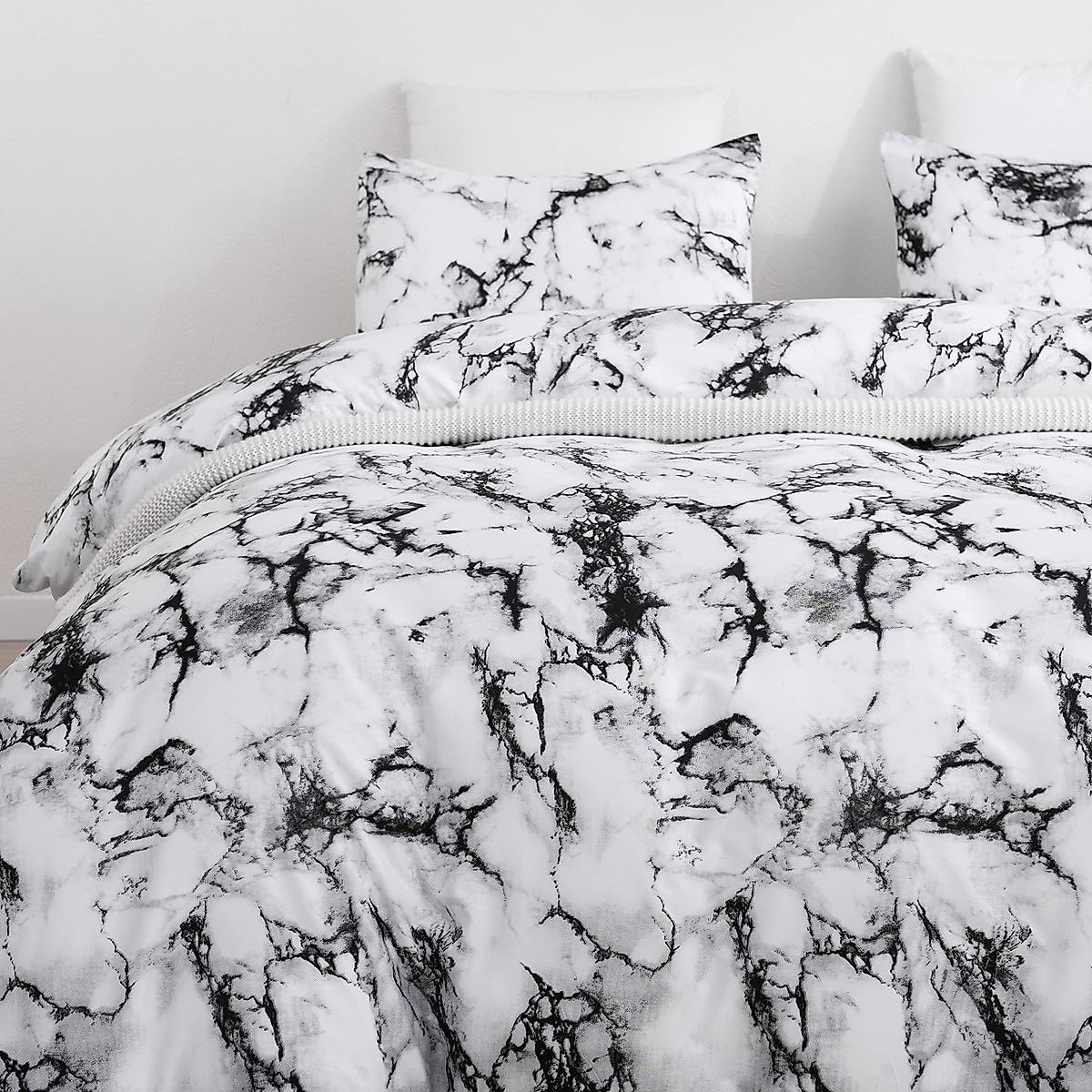 YERVEN White Marble Duvet Cover Twin Comforter Cover Set 68"X90" Duvet Cover with 1 Pillowsham 2 Pieces Microfiber Soft Lightweight Breathable Hotel Black Bedding Set(White, Twin)