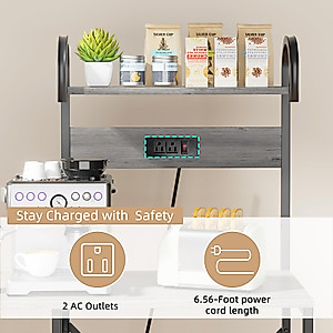 JAMFLY Bakers Rack with Power Outlet, Microwave Stand, kitchen Storage Shelf with 6 Hooks, Coffee Bar Station with Wire Basket, 6 Tier Kitchen Rack for Living Room, Spice, Pots and Pans Organizer