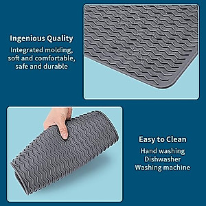 Hescred Silicone Dish Drying Mat, Compact & Portable, Eco-friendly, Easy Clean, Heat-resistant, Reusable Silicone Dish Drying Mat for Kitchen Counter, Dish Washer Safe, Small (12" x 10") Grey