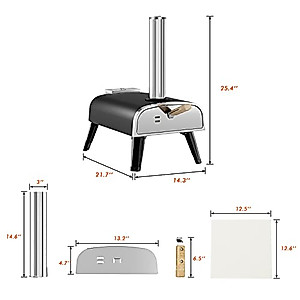 aidpiza Pizza Oven Outdoor 12" Wood Fired Pizza Ovens Pellet Pizza Stove for Outside, Portable Stainless Steel Pizza Oven for Backyard Pizza Maker Portable Mobile Outdoor Kitchen