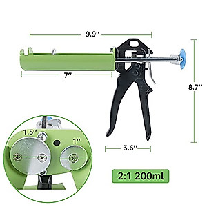 Epoxy Gun 200 mL/6.75 fl oz (2:1 Mix Ratio) Dual Component Adhesive Cartridge Applicator Manual, Panel Bond Gun for 08115-08116 （Vitality Green）