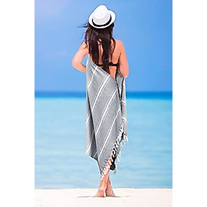 Belizzi Home Peshtemal Turkish Towel 100% Cotton Chevron Beach Towels Oversized 36x71 Set of 6, Beach Towels for Adults, Soft Durable Absorbent Extra Large Bath Sheet Hammam Towel - Charcoal Grey