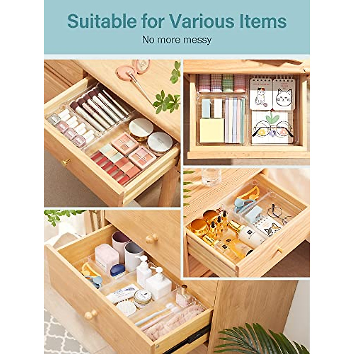 Kootek 9 Pcs Desk Drawer Organizer and 4 Pack Refrigerator Organizer Bins