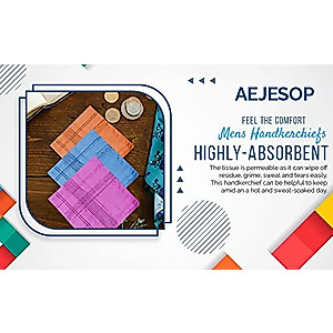 AEJESOP Men's Multicolour Handkerchiefs,100% Soft Cotton, Mens Hankie, Cotton Color Handkerchief Set, Colour Hanky, Gifts Pack of 6 Pieces, SIZE : 16" x 16 "