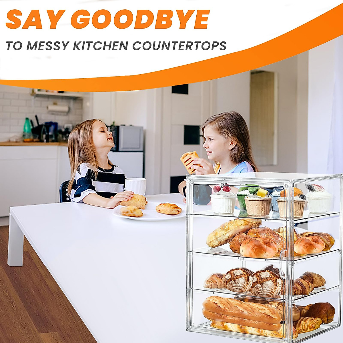 Bread Box,Large Bread Boxs for Kitchen Countertop - 4 Layers Adjustable Bread Storage Container, Clear Boxes for Kitchen Counter, Breads Box Airtight,Bread Holder,Perfect for Bagel, Muffins