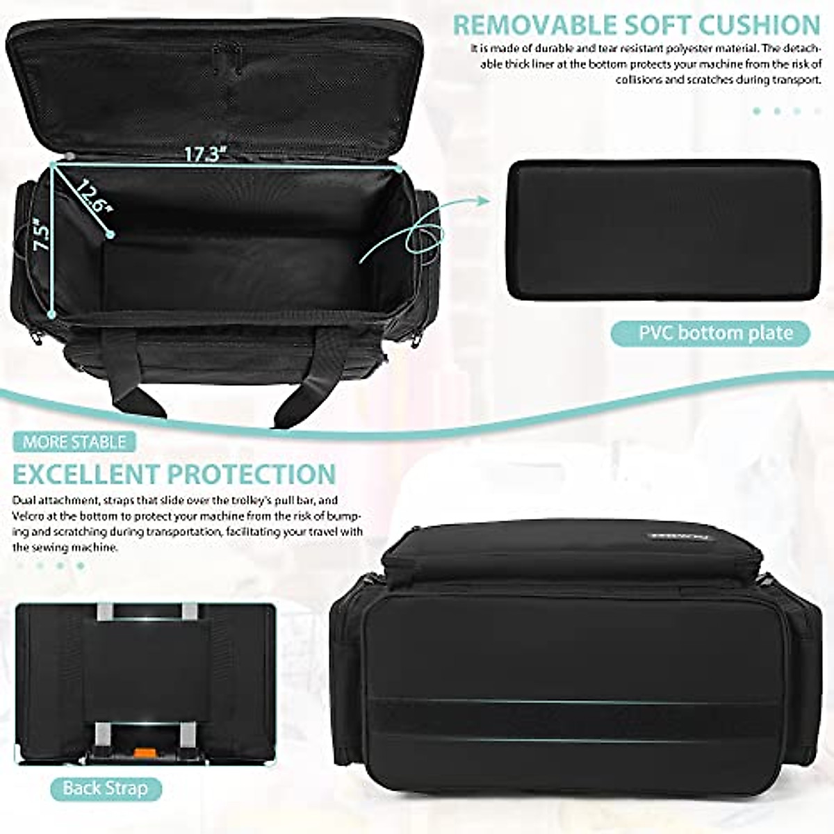 ITHWIU Sewing Machine Carrying Case with Multiple Pockets for Accessories, Universal Tote Storage Bag with Shoulder Strap Compatible with Most Standard Singer, Brother, Janome, Black