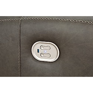 Signature Design by Ashley Roman Contemporary Tufted Leather Power Reclining Loveseat with Console and Adjustable Headrest, Gray