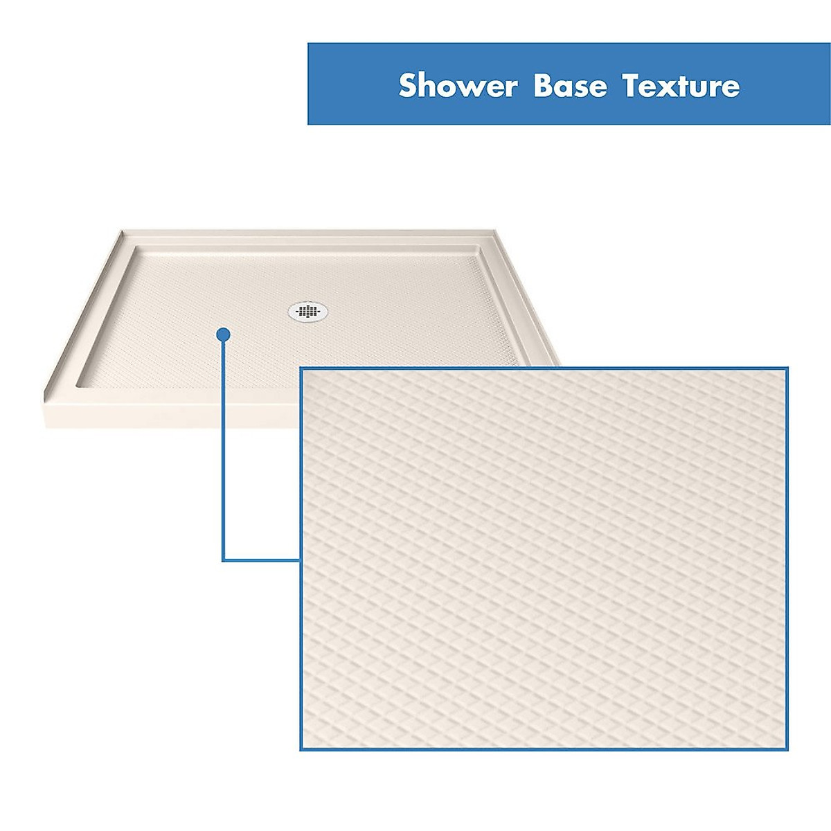 DreamLine SlimLine 36 in. D x 36 in. W x 2 3/4 in. H Center Drain Single Threshold Shower Base in Biscuit, DLT-1136360-22