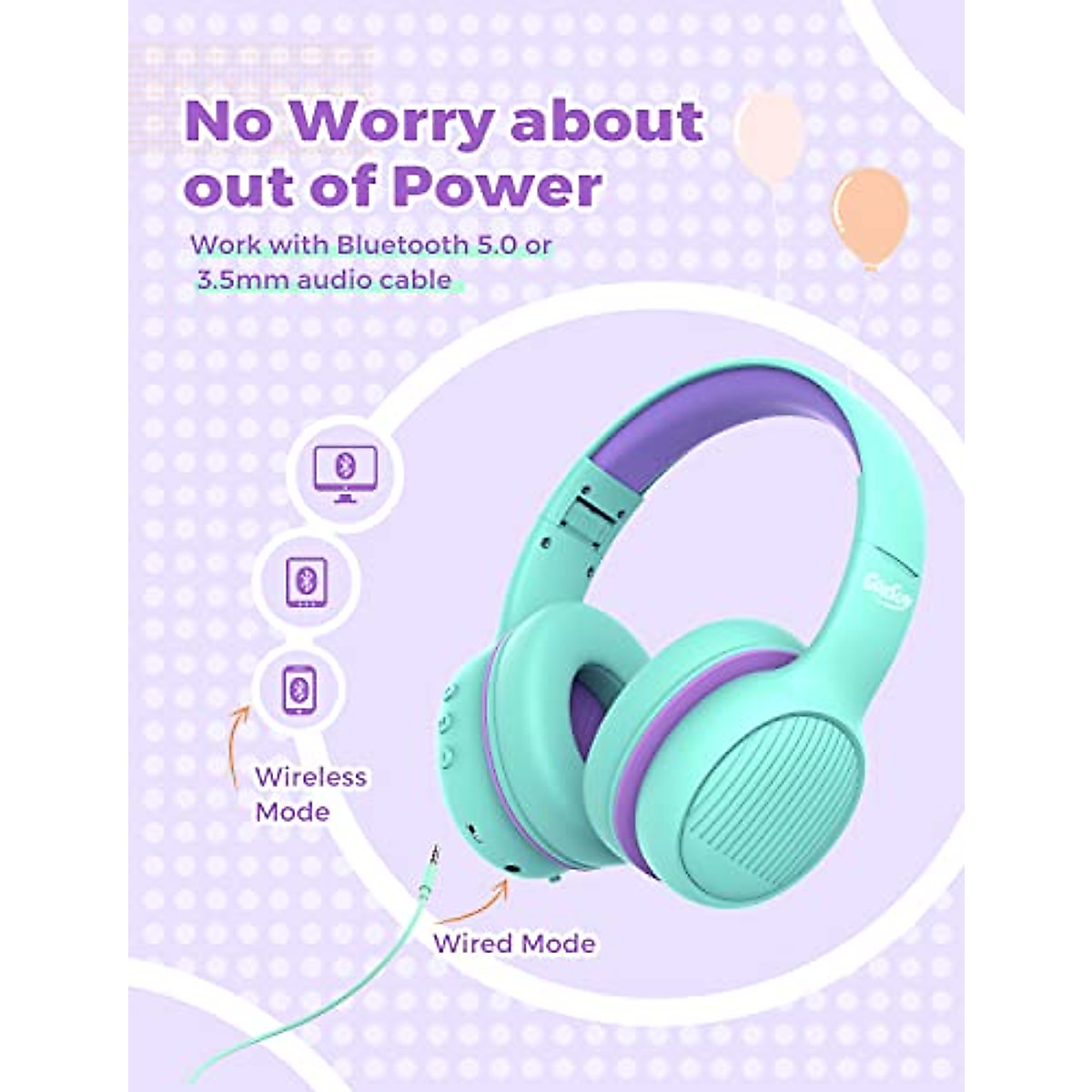 gorsun Premium Kids Headphones with 85/94dB Volume Limited, Wireless Headphones for Kids for School, Kids Bluetooth Headphones Over Ear with Built-in Microphone, Wired/Wireless, Adjustable (Green)