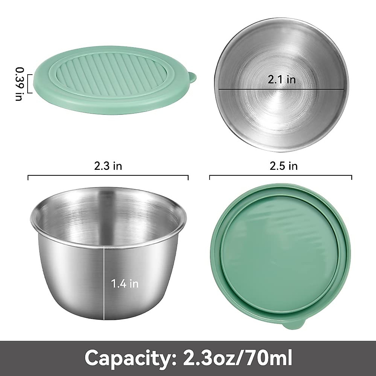 VANDHOME 2.3OZ/70ml Salad Dressing Container To Go With Lid 6 Pack Leakproof Dipping Sauce Cups Sauce Container for Lunch Small Containers for Salad Dressing, Snacks, Fits in Bento Box for Lunch