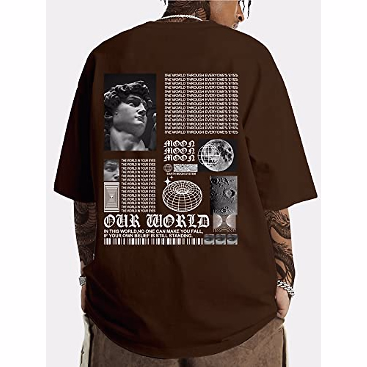 SOLY HUX Men's Letter Graphic Tees Casual Printed Short Sleeve T Shirts Crew Neck Summer Oversize Shirts Tops for Guys Chocolate Brown M