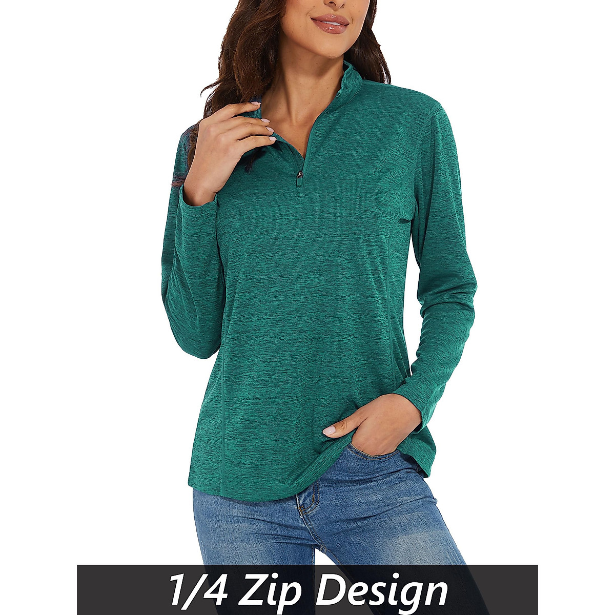 MAGCOMSEN Womens Shirts Long Sleeve Athletic Shirts for Women Sweatshirts for Women Running Shirts Uv Protection Shirts Jade Green M