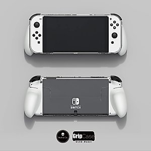 Skull & Co. GripCase OLED Bundle: A Dockable Transparent Protective Case with Replaceable Grips [to fit All Hands Sizes] for Nintendo Switch OLED Model- OLED White