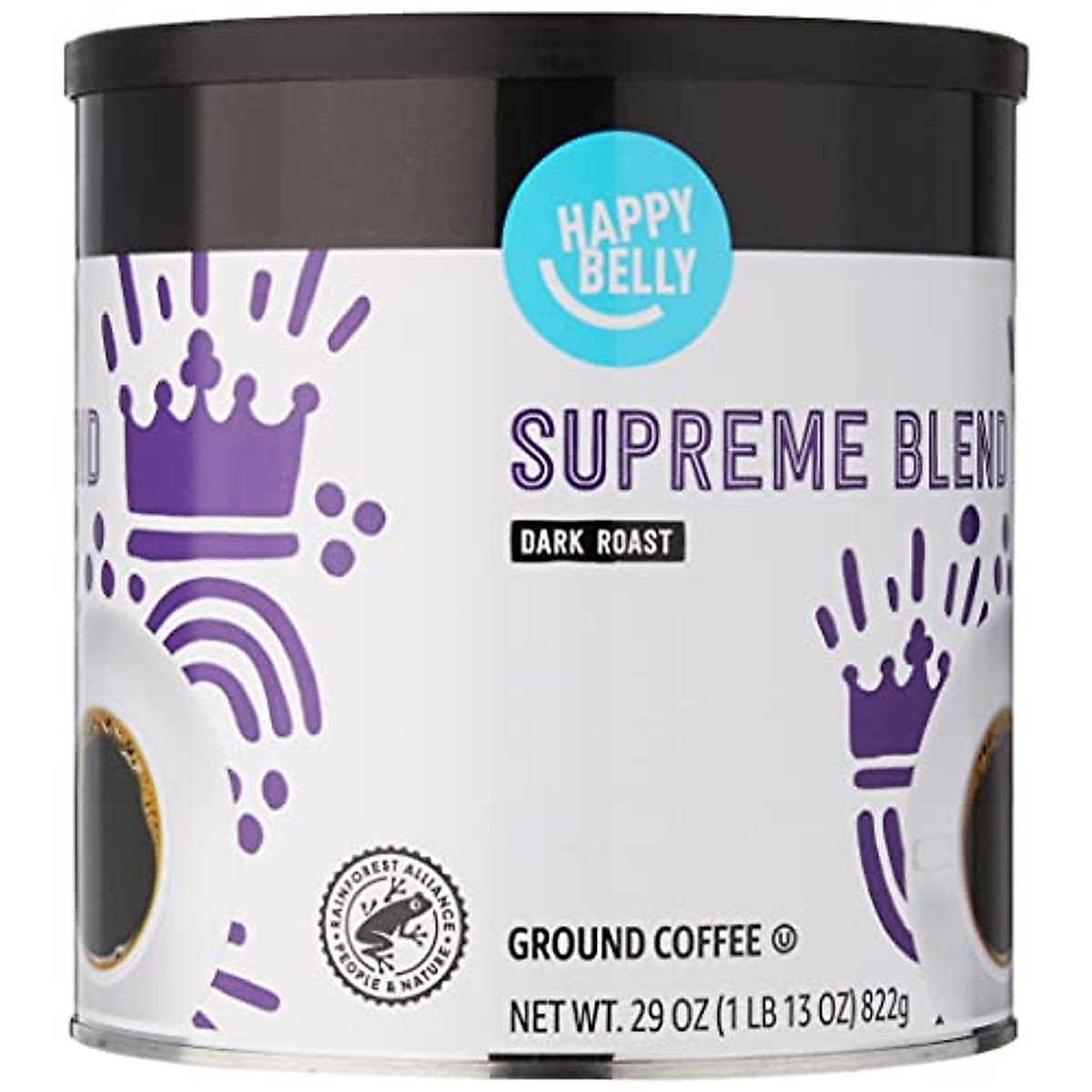 Amazon Brand - Happy Belly Supreme Blend Canister Coffee, Dark Roast, 29 Ounce