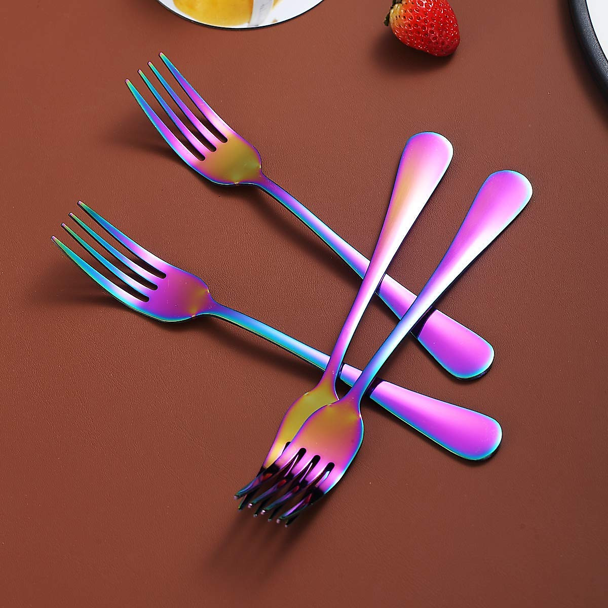 Rainbow Dinner Forks Set of 4, Berglander Stainless Steel Titanium Mutil-Color Plating Fork Set, Colorful Forks And Spoons Silverware, Table Forks Set Sturdy And Dishwasher Safe