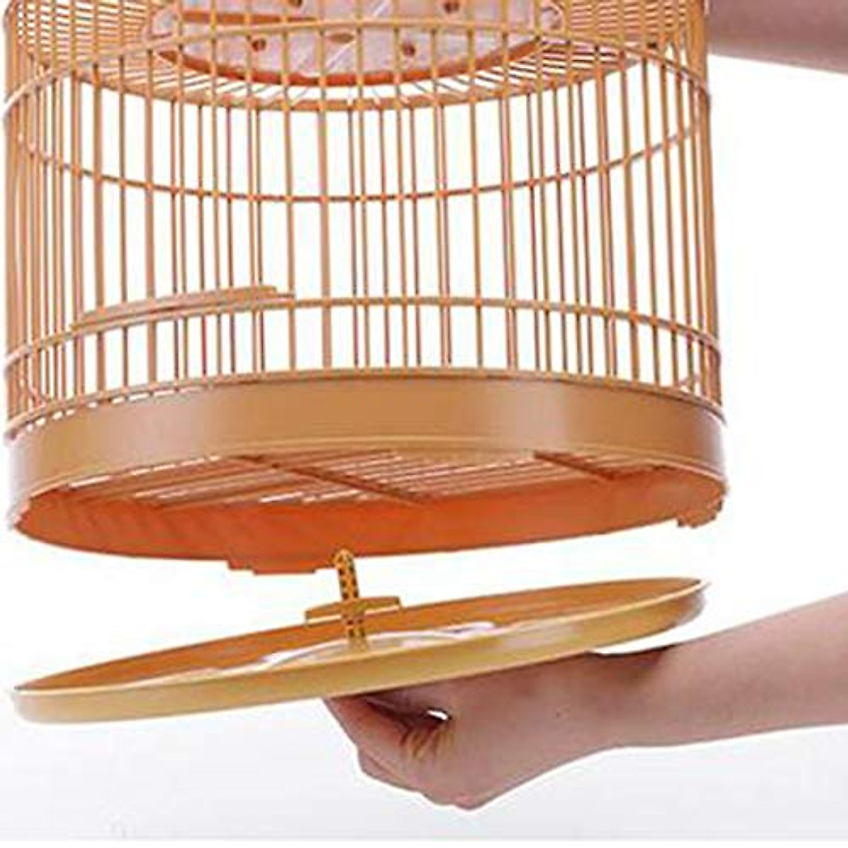 Round Bird Cage, Plastic Bird House Carrier, Vintage Style Hanging Bird Cage with 2 Feeding Cups for Small Birds Parrot (30cm in Diameter)