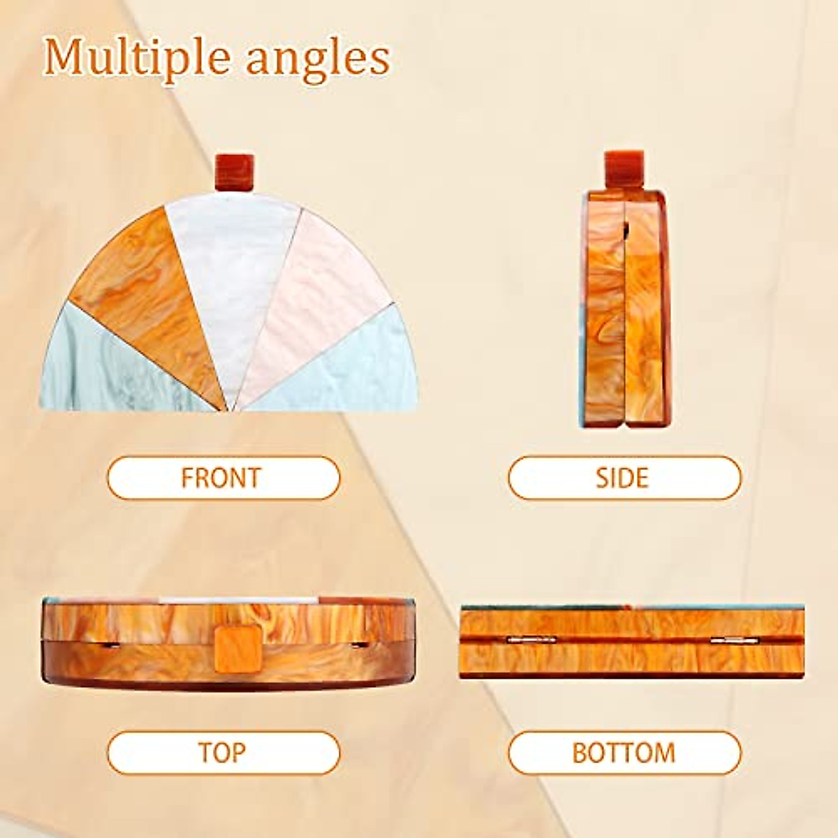 Clutch Purses Women Semicircle Evening Bag Splicing Color Crossbody Handbags for Wedding Cocktail Party Prom Banquet (Orange)