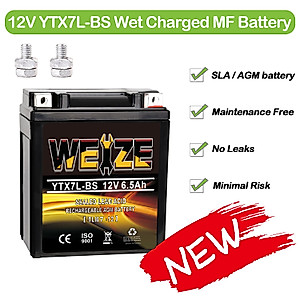 Weize YTX7L BS 100CCA ATV Battery High Performance - Maintenance Free - Sealed AGM YTX7L-BS Motorcycle Battery compatible with Honda Kawasaki Suzuki