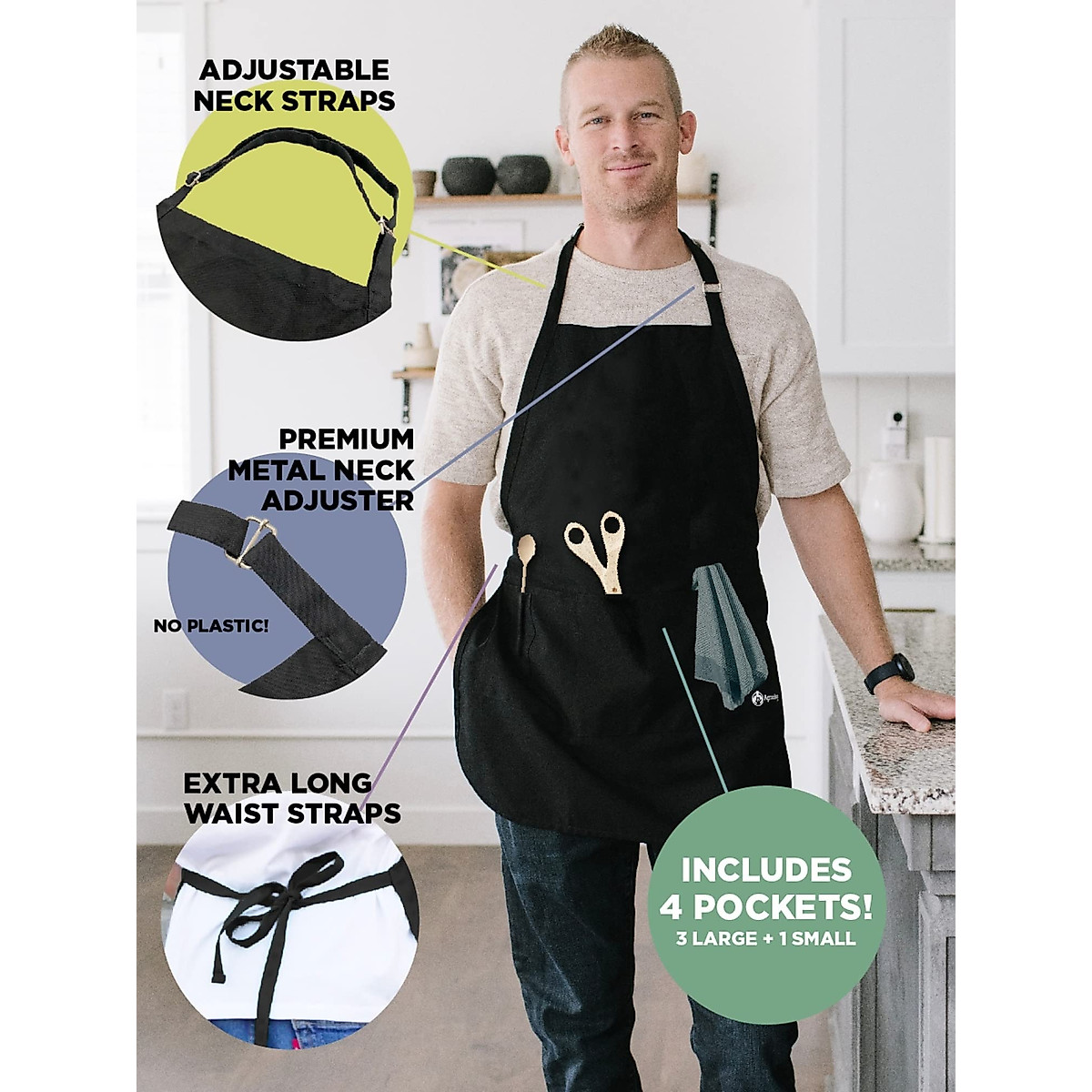 ApronMen, The Grill Ninja BBQ Grilling Funny Aprons For Men With Adjustable Straps One Size Fits All Cooking Aprons With Pockets - Professionally Printed Gifts For Dad