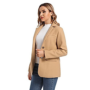 TONCHENGSD Women's Long Sleeve Two Button Wool Blend Blazer Suit Jacket (B-Khaki, S)