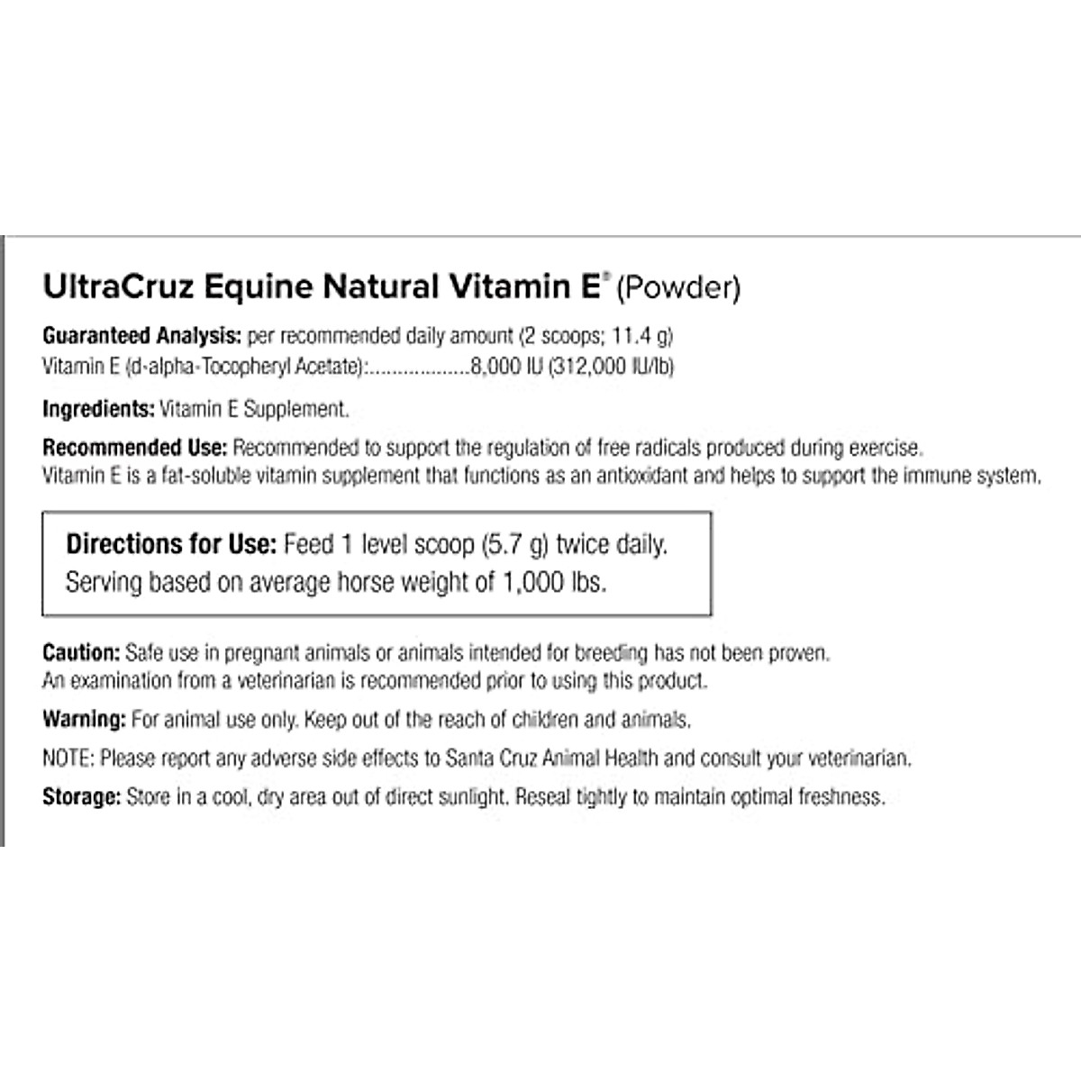 UltraCruz Equine Natural Vitamin E Supplement for Horses, 4 lb, Powder (158 Day Supply)